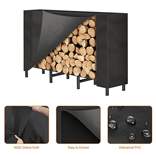 ETELI Firewood Log Rack Outdoor with Cover 4 ft Indoor Fireplace Log Holder Wood Storage Racks Adjustable Heavy Duty Metal Wood Stacker Firewood for Inside Patio Porch
