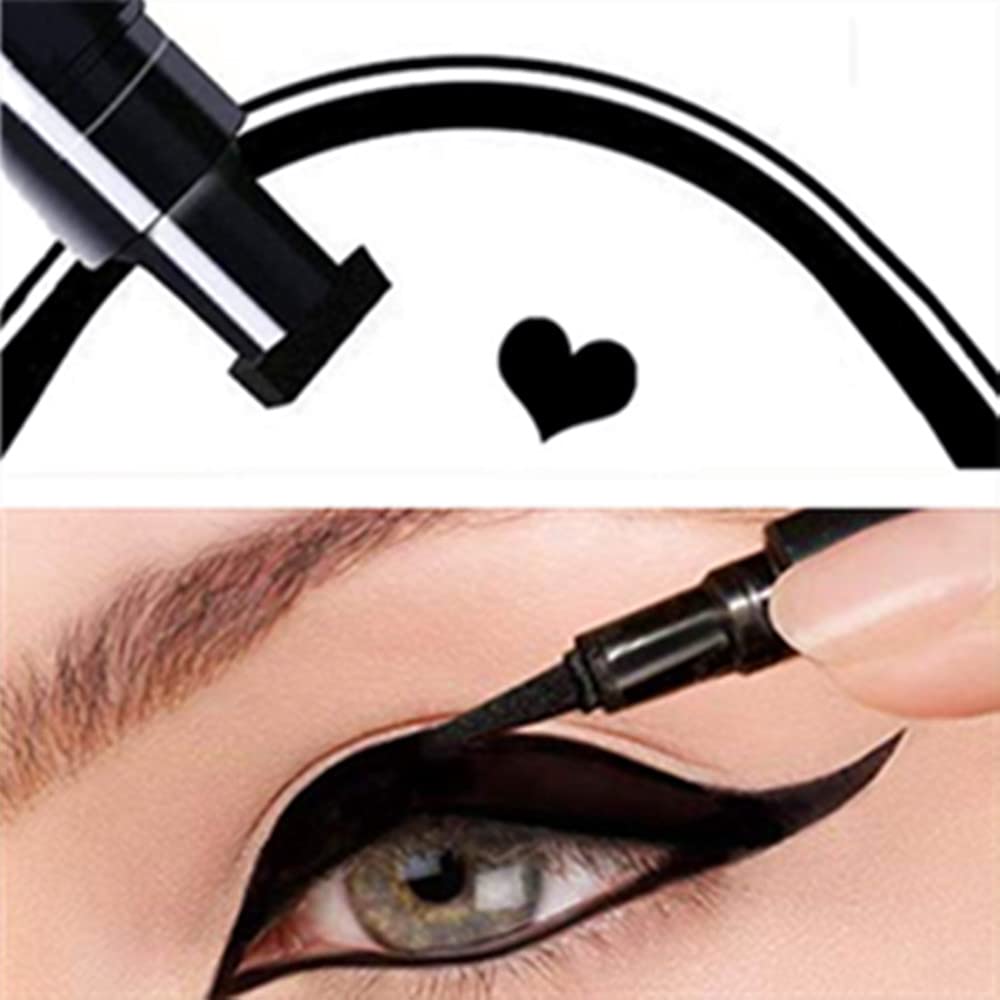 Go Ho Liquid Eyeliner Stamp,Heart Stamp Eyeliner Makeup on Valentine's Day,Double-Side Seal Waterproof Black Eyeliner Pen,Long-lasting Smudge-proof Eyeliner Pencil,Dark Black,1 PC