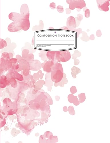 Pink Watercolor Floral | 200 Pages (100 sheets) | 9-3/4" x 7-1/2" | School & Office Supplies | Composition Book