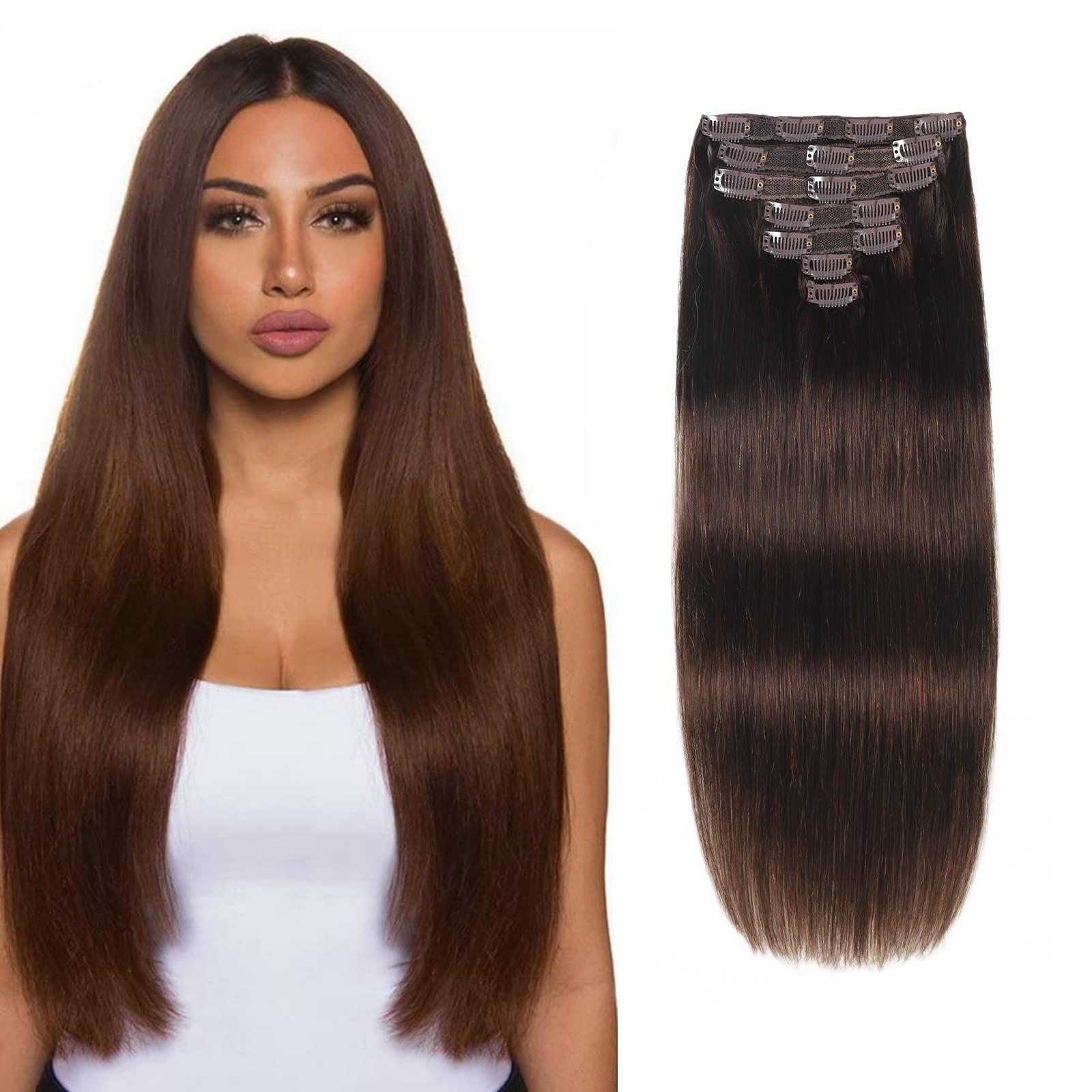 hair extension clip inhair (2# Dark Brown, 16 Inch)