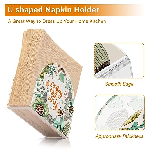 Napkin Holder, Clear Acrylic Paper Napkin Holders Flowers and Bees Enjoying The Day Tissue Box Dispenser Stand Tabletop Space Saver Upright Napkin Towel Holders for Kitchen Restaurant Home Decor
