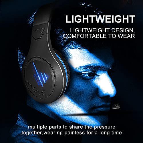 COLUSI C600 Stereo Gaming Headphones with Noise Canceling Mic,Self-adjustable Over Ear Earmuffs in- Line Audio Control RGB Light Game Headset for PS5,PS4,PC,Laptop,Mac (Blue-Black)