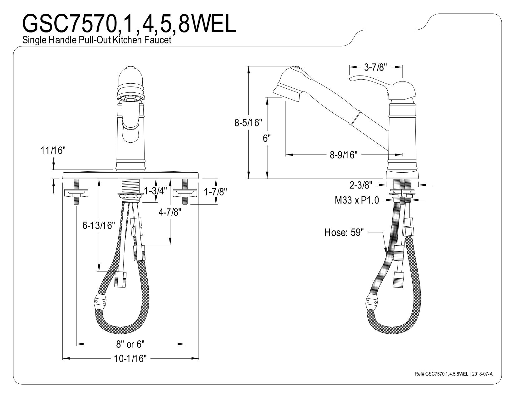 Kingston Brass GSC7575WEL Pull-Out Kitchen Faucet, 8-9/16" in Spout Reach, Oil Rubbed Bronze