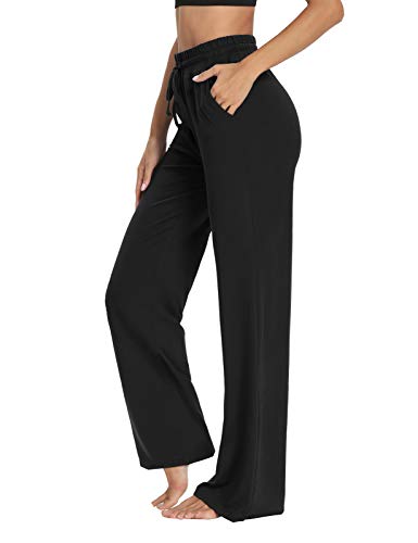 Sarin Mathews Womens Yoga Sweatpants Wide Leg Lounge Pajamas Pants Comfy Drawstring Workout Joggers Pants with Pockets Black M