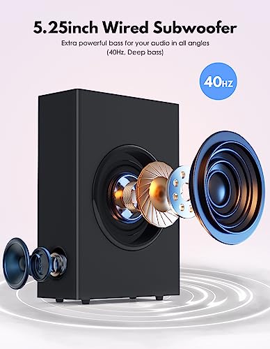 Puxinat 2 in 1 Separable Sound Bars for TV with Subwoofer, Bluetooth 5.0 Surround Sound System for Home Theater, ARC/Optical/Aux/USB TV Speaker, Treble/Bass Adjust, 10 EQ Modes, Remote Included