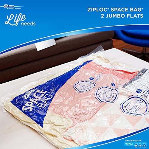 Ziploc Space Bag Clothes Vacuum Sealer Storage Bags for Home and Closet Organization, Jumbo, 2 Bags Total