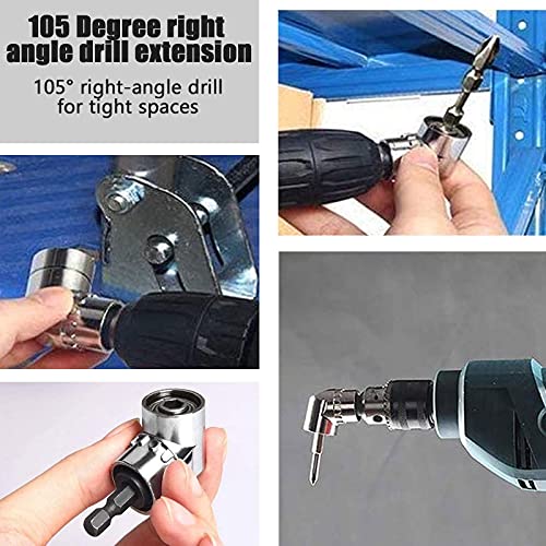 Flexible Drill Bit Extension Set 14 Pcs,Hex Shank Drill Bit Holder Extension Set 3 Pcs,90°105°Right Angle Drill Bit Attachment,1/4 3/8 1/2"Impact Driver Rotatable Socket Adapter & Screwdriver Bit Set