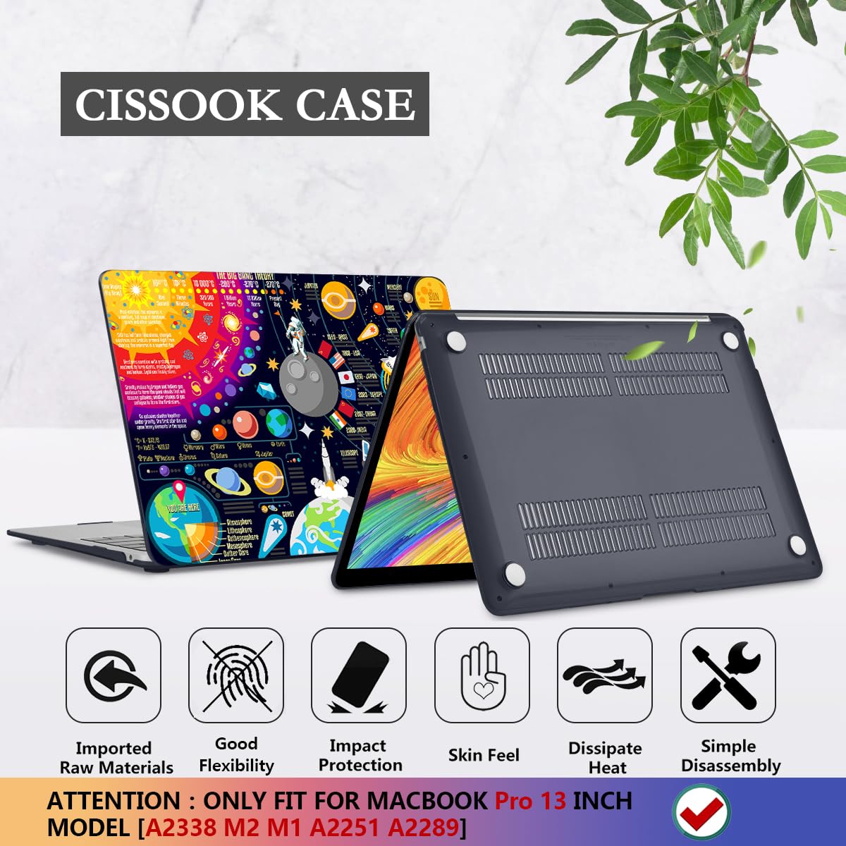 CISSOOK Compatible with MacBook Pro 13 inch Case 2023 2022 2021 2020 Release M2 Chip A2338 M1 A2251 A2289, Hard Shell Case+ Keyboard Cover for MacBook Pro 13 Inch with Touch Bar, Universe Space