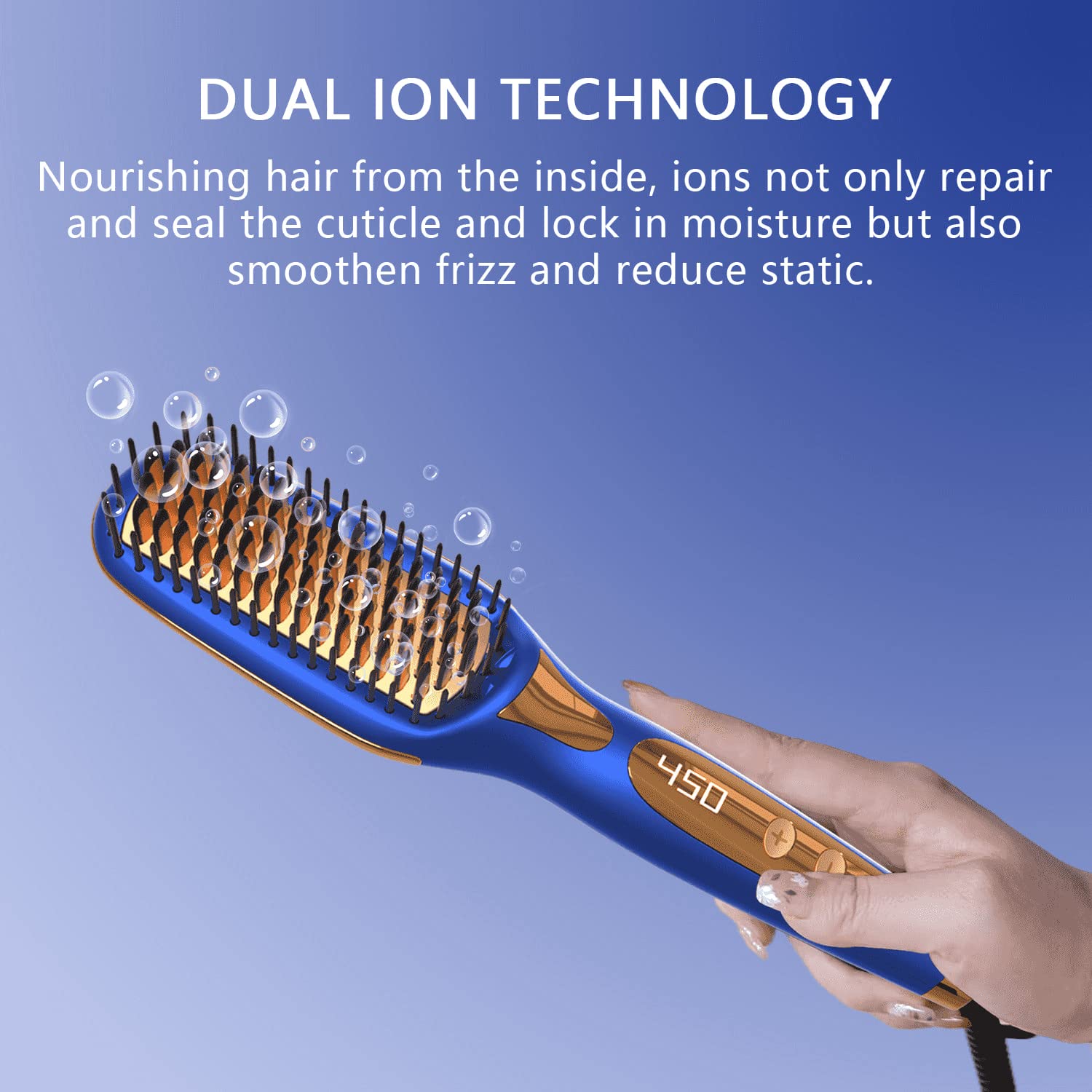 Hair Straightener Brush, 30s Fast MCH Heating Negative Ionic Hot Straightening Brush for Home Salon, Auto-Off Safety & Anti-Scald, Auto Temperature Lock with Universal Dual Voltage