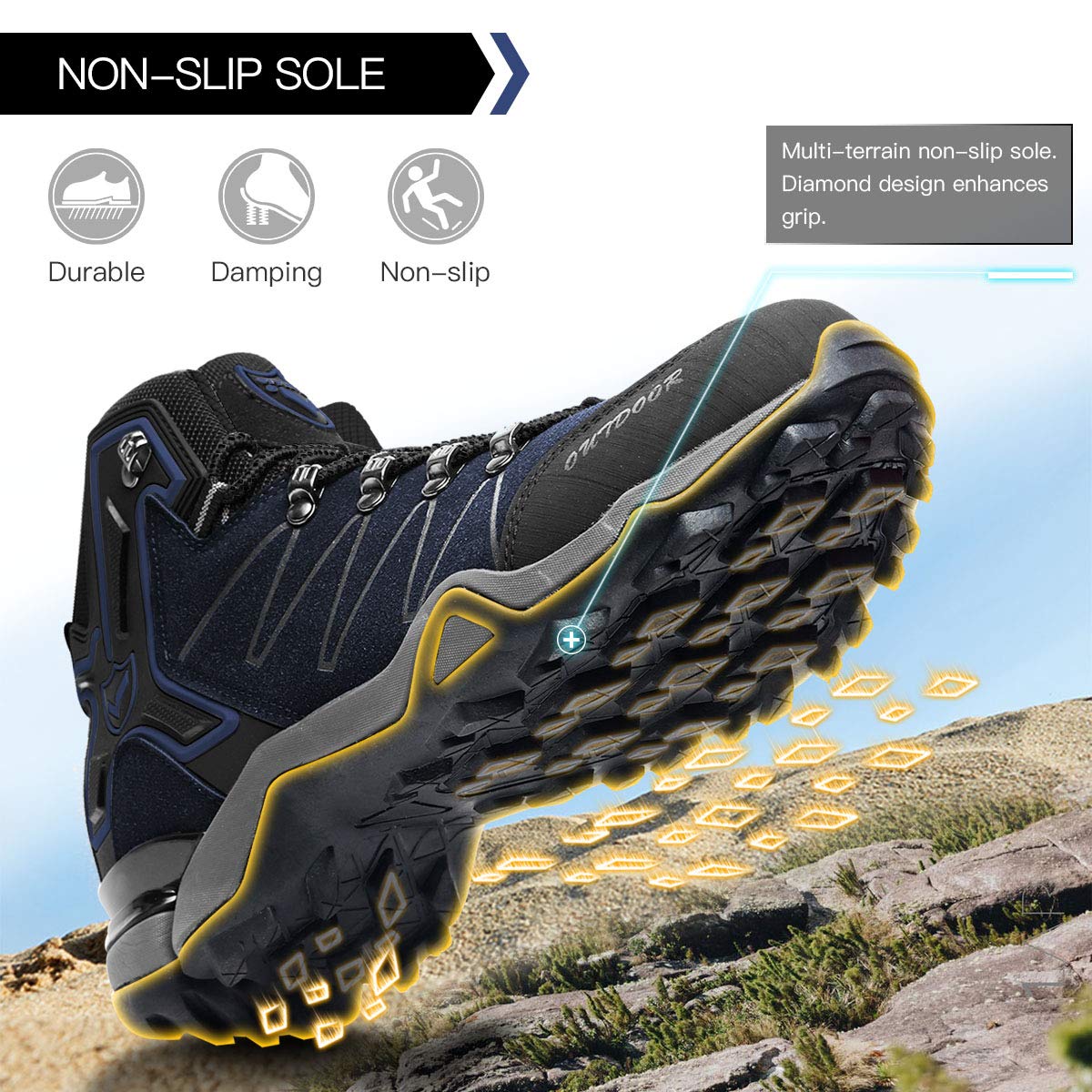 ELAPHURUS Men's Hiking Boots Trekking Shoes Waterproof Sport Work Boots Lightweight Walking Ankle Shoes Composite Toe Sneakers for Men (11 US Men, Navy)
