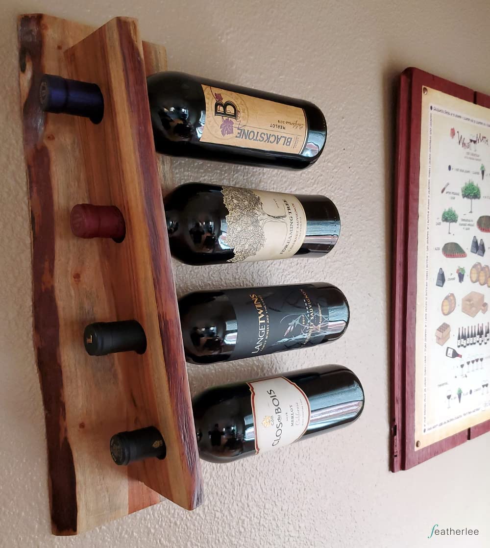 Featherlee - Natural Live Edge Wall Mount Wine Rack for 4 Bottles
