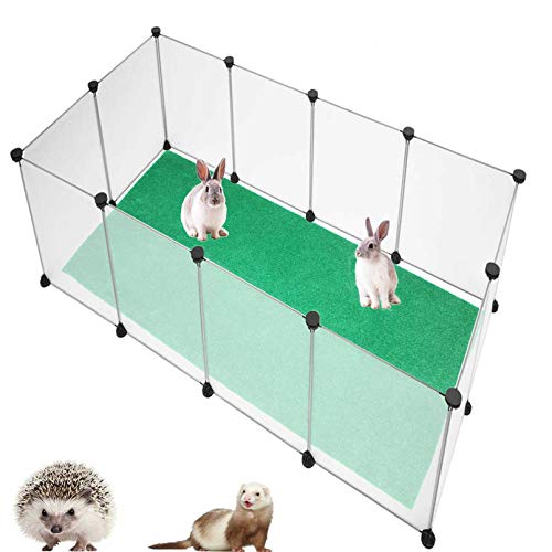 PINVNBY Small Pet Playpen Portable Resin Fence Cage with Carpet Mat for Puppy Kitten Bunny Guinea Pig Hamster Hedgehog (12 Panels)