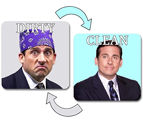 DUNGGLE Dishwasher Magnet Clean Dirty Sign Indicator, Washing Machine Magnet Double Sided Kitchen Dish Washer Refrigerator Magnet Flip with Magnetic Plate Office Michael Scott