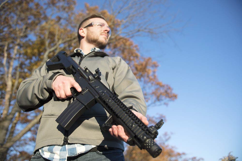 Crosman Full Auto SBR CO2-Powered BB Air Rifle with Dual Action Capability And Red Dot Sight, Black/Scope, DSBRX