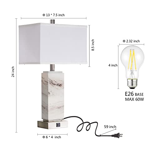 RORIANO Set of 2 Modern Table Lamps for Living Room, 3 Way Touch Dimmable Contemporary Coastal with USB Ports, Rustic Resin Nightstand Lamp Bedroom Bedside End Table, LED Bulb Included