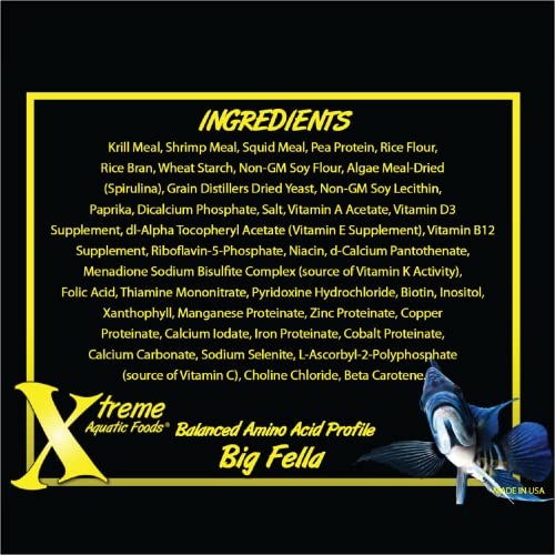 Xtreme Aquatic Fish Food - Nutritionally Balanced Professional Formula - Balanced Amino Acid Profile and No Hormones - Made in USA β Big Fella Slow Sinking 3mm Pellets (2.8 oz)