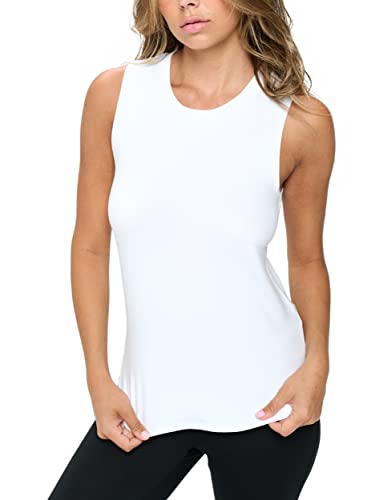 Knit Riot Women’s Muscle Tank Top – Sleeveless Slim Fit Soft Casual Basic Yoga Active Athletic Workout Running T Shirts KR144 White M