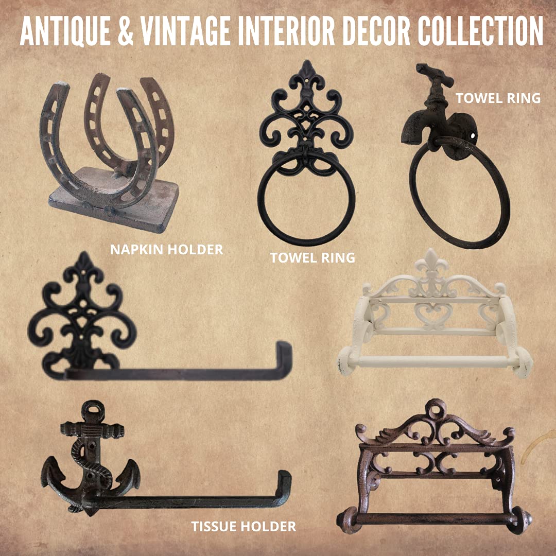 Comfy Hour Antique and Vintage Collection Cast Iron Solid Towel Tissue Holder, Aged Old Fashioned Black
