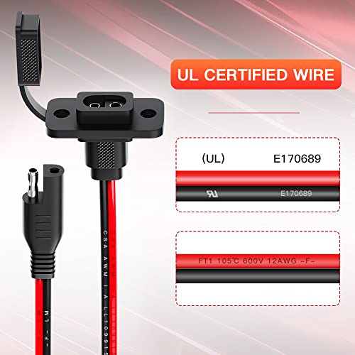 ELECTOP Rectangular SAE Connector Power Socket Sidewall Port, Weatherproof SAE Quick Connector Solar Panel Flush Mount SAE Plug Adapter, 12AWG SAE Cable for Solar Generator Battery Charger (2 Pack)