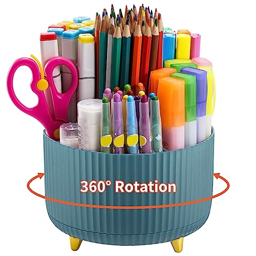 Marbrasse Desk Organizer, 360-Degree Rotating Pen Holder for Desk, Desk Organizers and Accessories with 5 Compartments Pencil Organizer, Art Supply Storage Box Caddy for Office, Home (Dark Green)