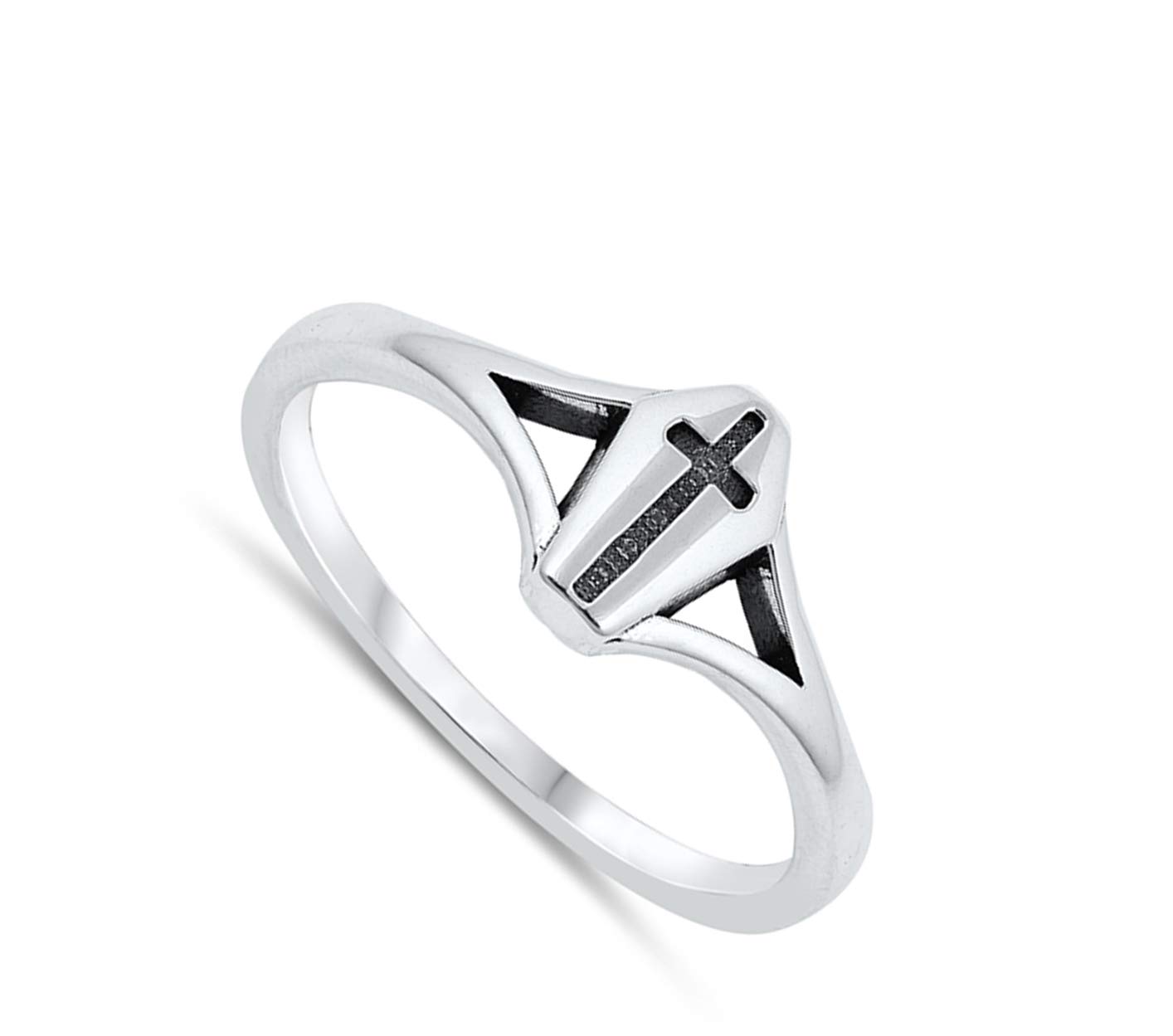 Cross Coffin Raised Dead Christian Ring New .925 Sterling Silver Band Size 10
