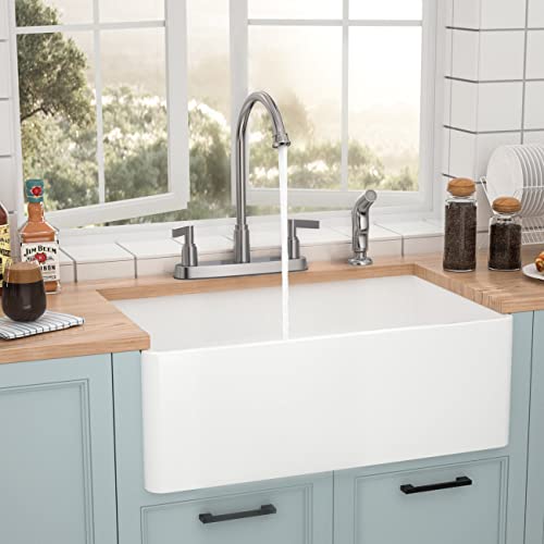 GOWIN Brushed Nickel Kitchen Faucet with Side Sprayer,2 Handle Kitchen Sink Faucet,Kitchen Faucets for Sink 3 Hole or 4 Hole,High Arc Stainless Steel 8 Inch Centerset Kitchen Faucet