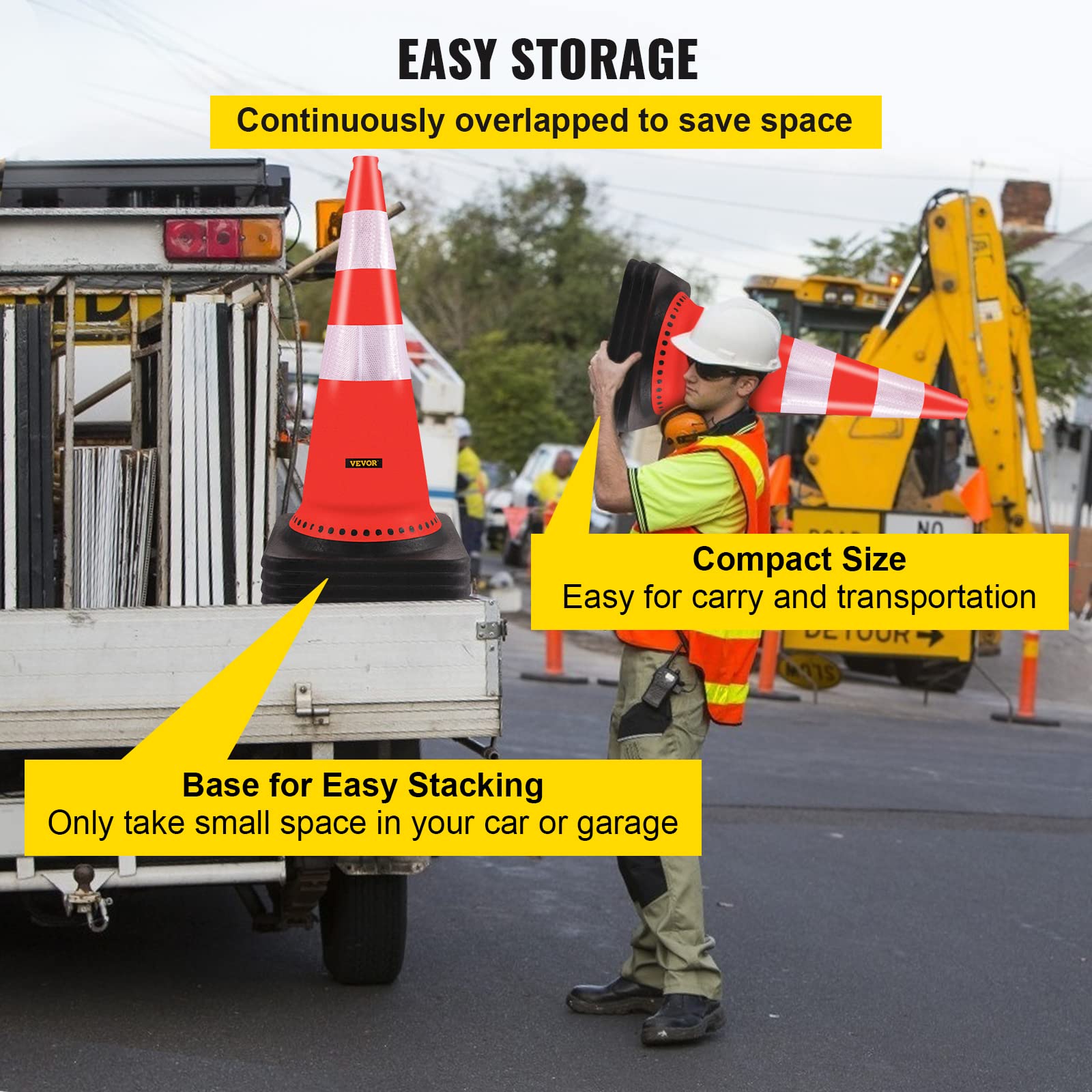 VEVOR Safety Cones, 8 x 30" Traffic Cones, PVC Orange Construction Cones, Reflective Collars Traffic Cones w/Black Weighted Base Used for Traffic Control, Driveway Road Parking and School Improvement
