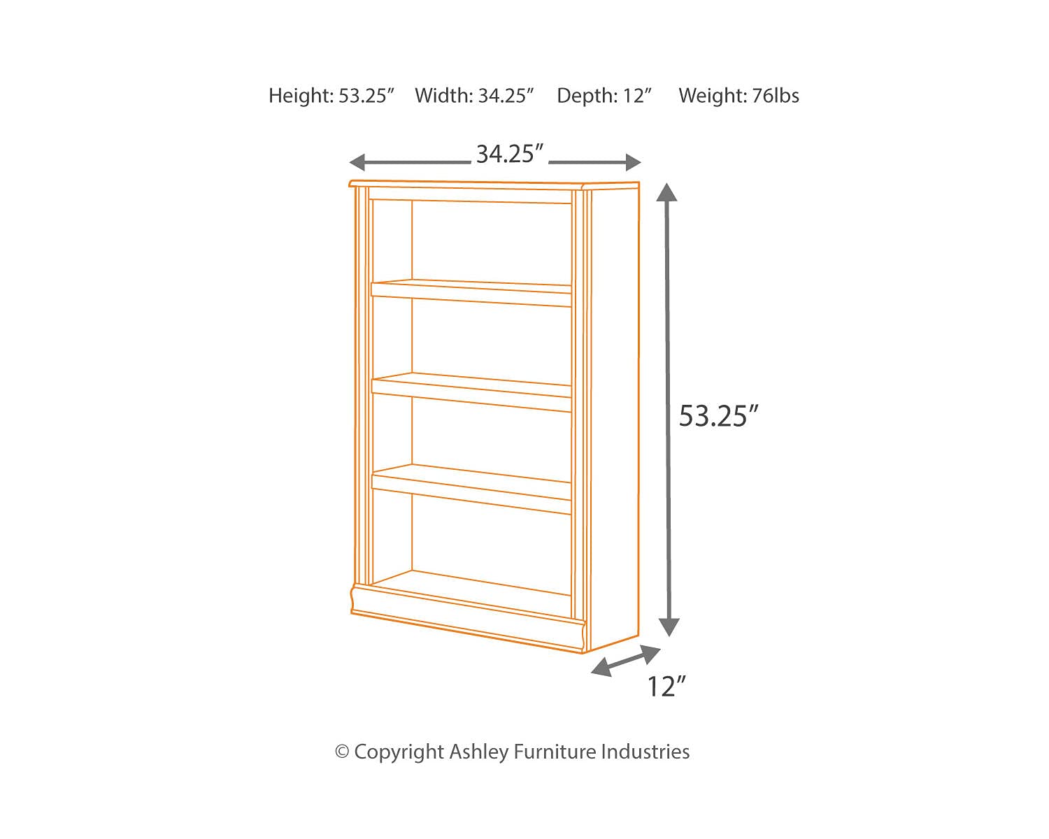 Signature Design by Ashley Hamlyn Traditional 53" Bookcase with 3 Adjustable Shelves, Brown