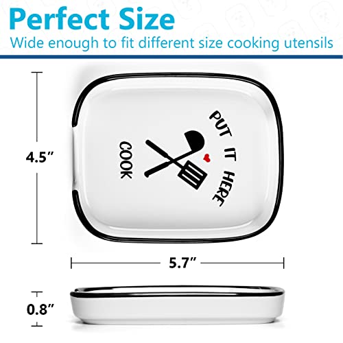 FANGSUN Large Spoon Rest for Stove Top, Ceramic Spoon Holder for Kitchen Counter,Farmhouse White Spoon Rest for Kitchen Decor, Cooking Utensil Rest for Spatula, Ladles, Tong, White-B