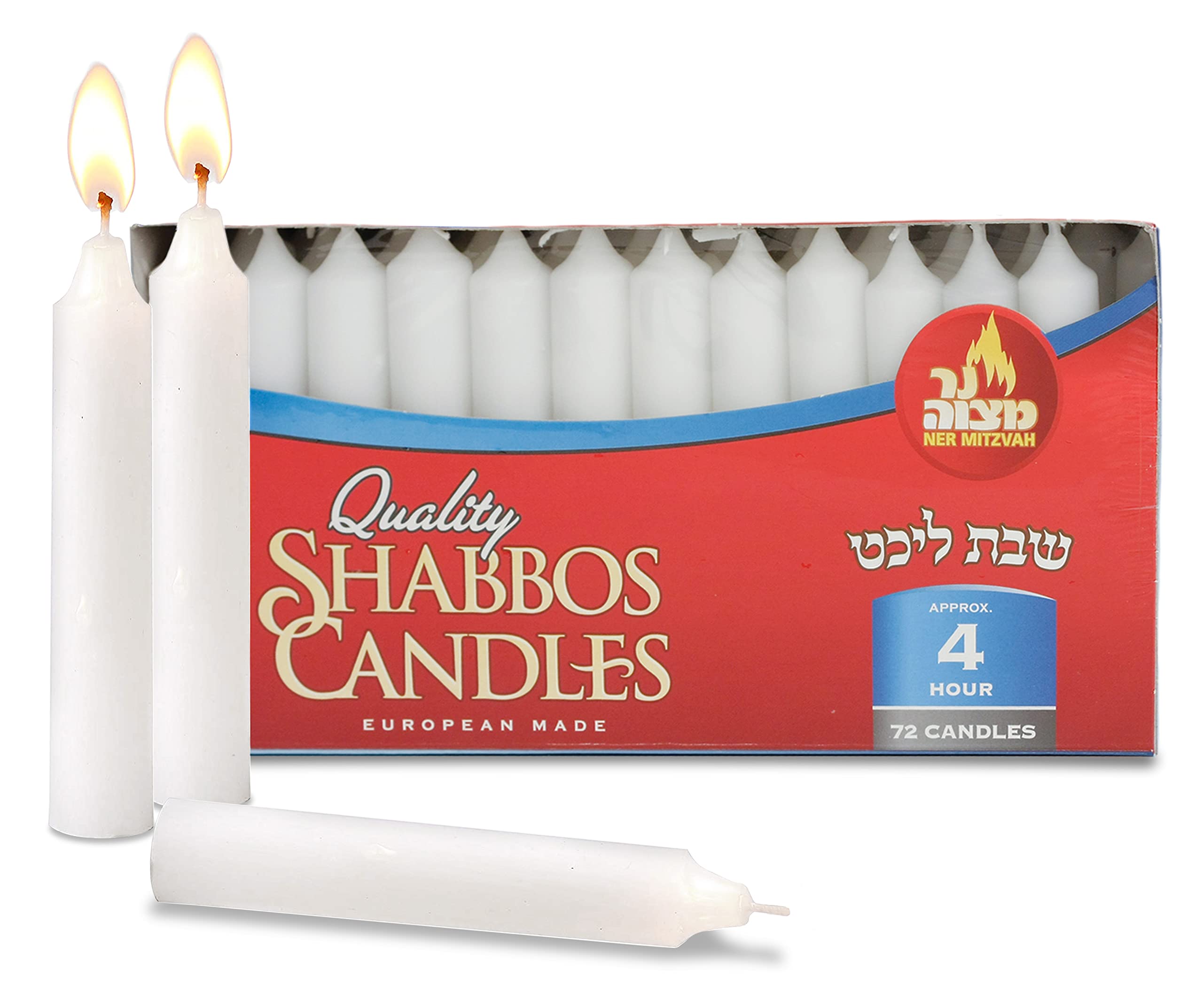 Ner Mitzvah Classic White Taper Candles – 7 Inch Candles - 60 Bulk Pack - for Shabbat Candles, Dinner Tables, Restaurants, Ceremonies and Emergency - 6 Hour Burn Time