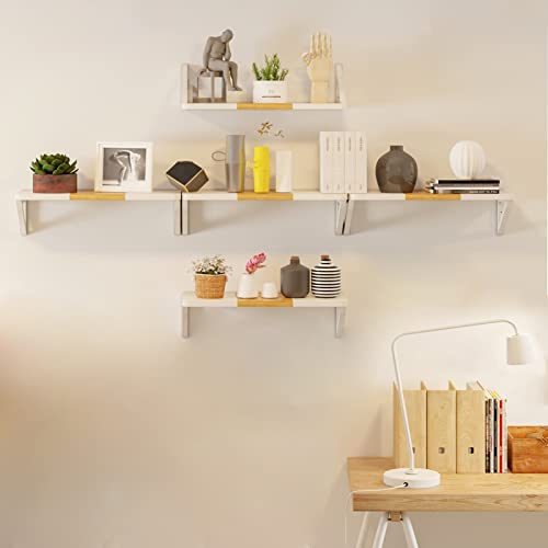 MARTY Wall Floating Shelves Wood White 24 inch Set of 2 Wall Storage for Bedroom Bathroom Wall Mounted Shelves Book Shef Bracket Hanging Corner Shelf Decor for Living Room Office Kitchen