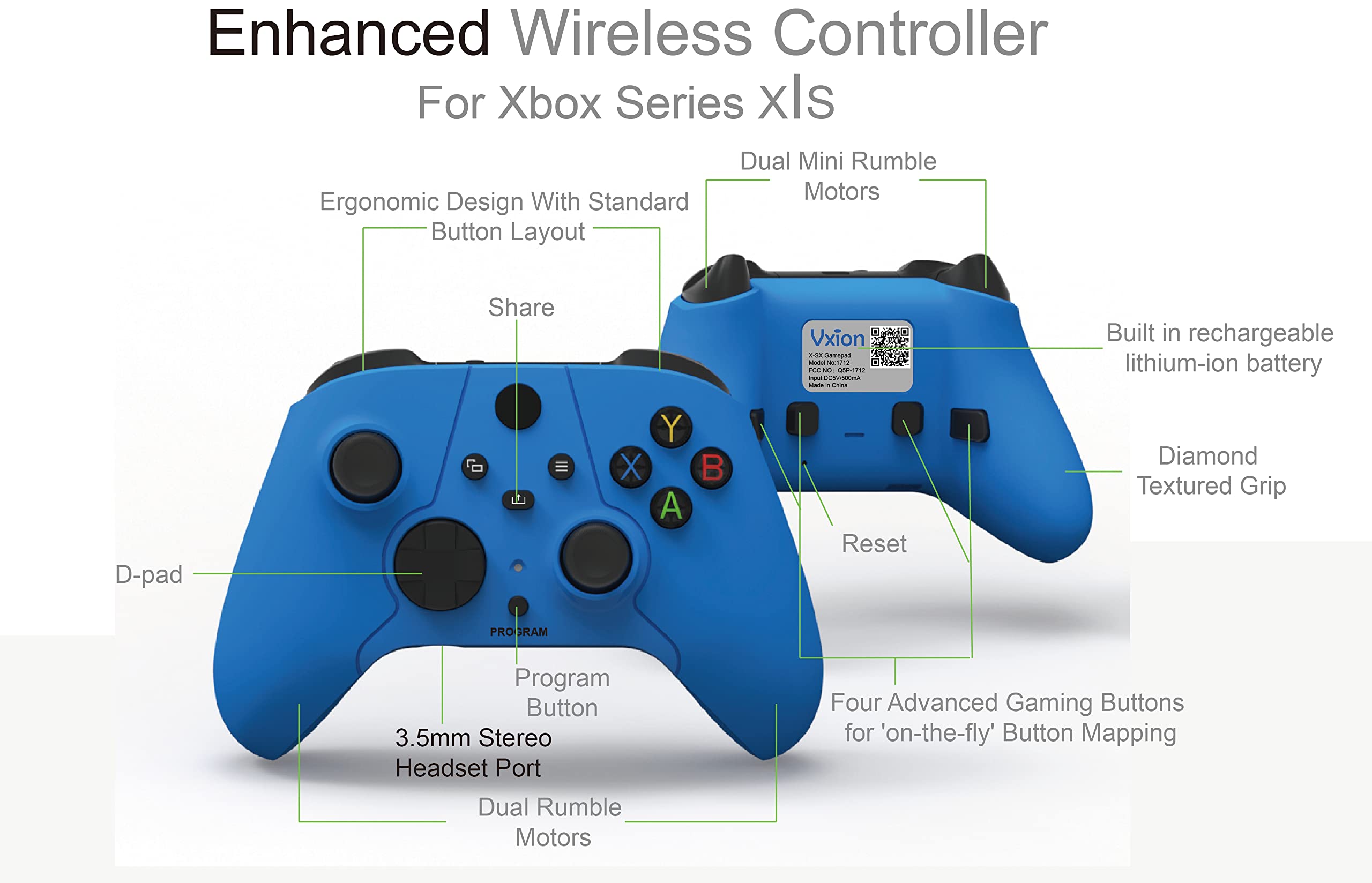 Enhanced Wireless Controller for Xbox Series X|S,Video game controller With 4 Remappable Buttons, 4 Motor Vibration, 3.5mm Stereo Headset Jack, Compatible with Xbox One, PC/Laptop Windows10--Blue