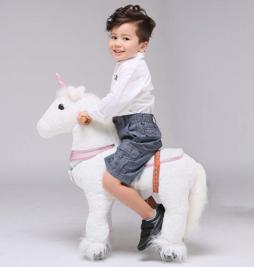 Ufree Small Unicorn Ride on Toy for 3 Years to 6 Years Old, Height 29 Inch Adjustable Pedal for Different Ages Walking Horse Mechanical Moving Horse