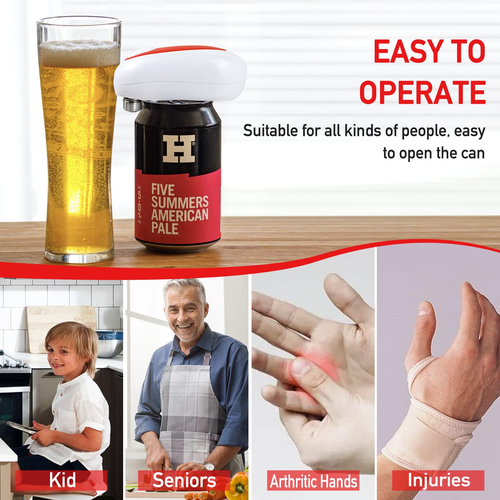Electric Can Opener, Open Any Can Shape with One Press, Smooth Edge, Food-Safe and Battery Operated Can Opener Electric for Kitchen