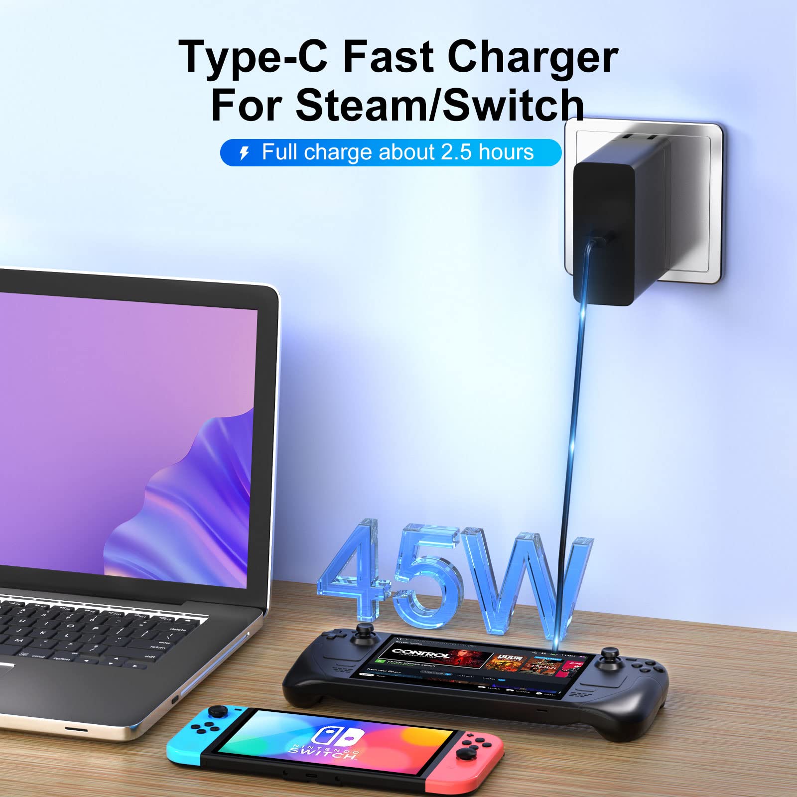 Docking Station for Steam Deck, SIKRO 6-in-1 Hub Steam Deck Dock Stand with 4 USB-A 3.0, HDMI, PD 3.0 Fast Charger USB-C, and Full Speed Charging USB-C Port Designed for Valve Steam Deck