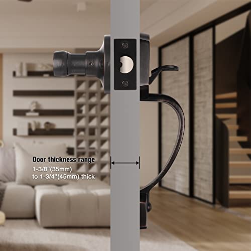 KNOBWELL Front Door Handle, Single Cylinder Front Exterior Door Entry Handle with Door Lever, Entry Door Lock Handle Set, Reversible for Left & Right Hand Door, Oil Rubbed Bronze