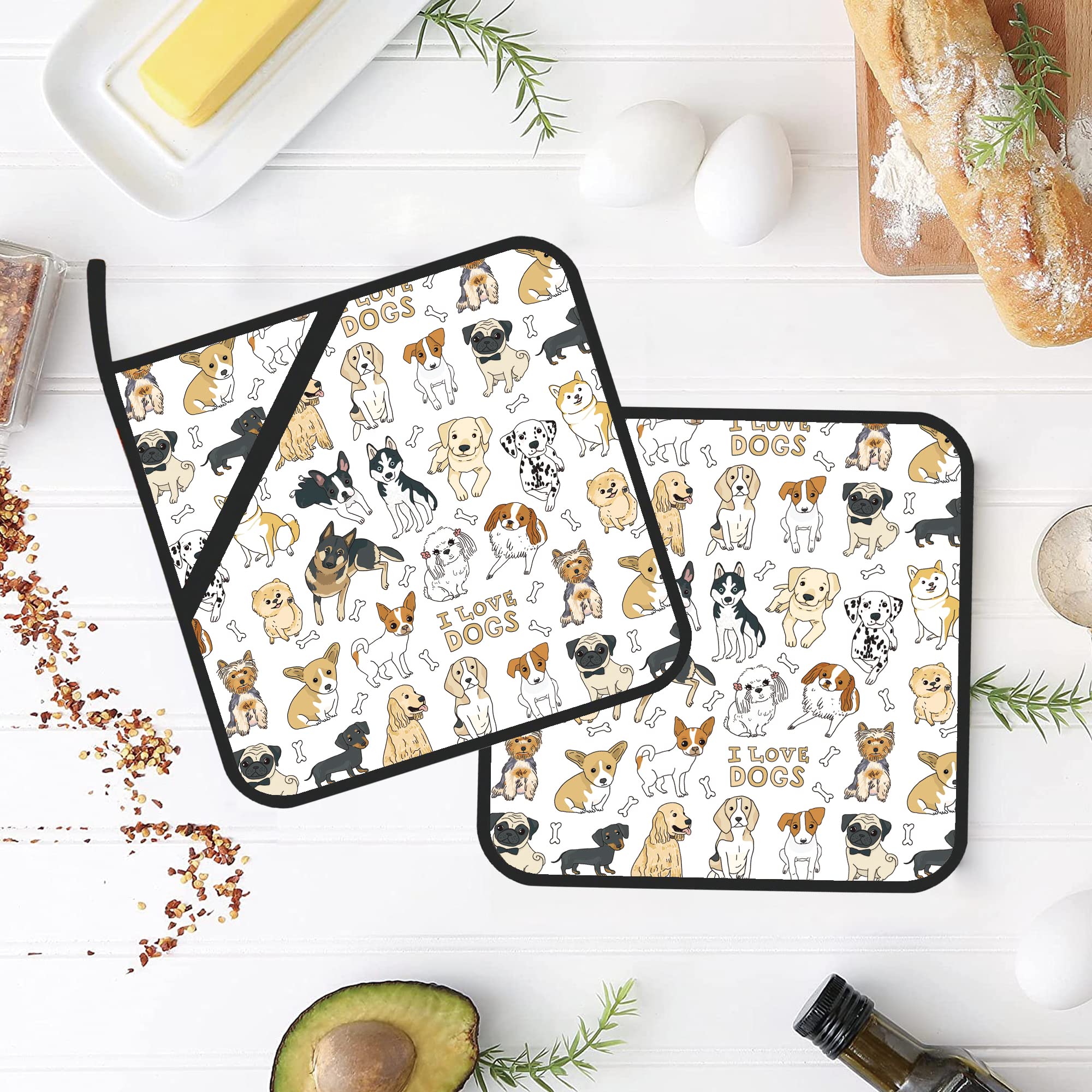 Cute Dogs Pot Holders Set of 2 Kitchen Heat Resistant Potholder for Microwave Cooking Baking Oven End Dishes and BBQ