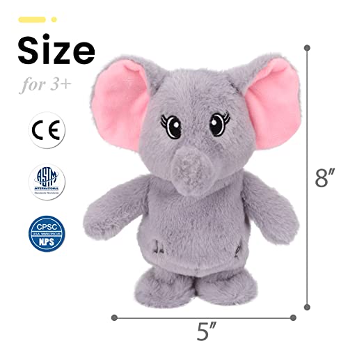 Easfan Talking Elephant Repeats What You Say Electric Walking Singing Stuffed Animal Interactive Funny Plush Toy Musical Speaking Birthday for Kids Toddlers Grey, 8"