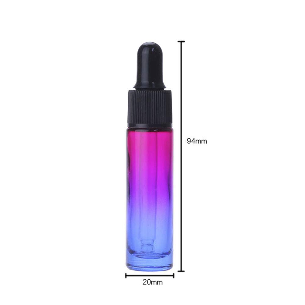 mollensiuer 8Pcs 10ml Rainbow Gradient Color Glass Dropper Bottle Vial Thick Empty Cosmetic Essential Oil Bottle Tube Sample Sub-bottles Containers with Eye Dropper, 1 Funnel+1 3ml Transfer Dropper