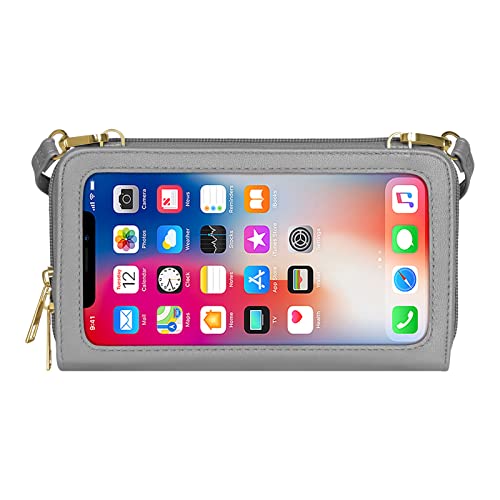 Crossbody Cell Phone Bags for Women, Touch Screen Bag RFID Blocking, CellPhone PU Leather Wallet Purse, Shoulder Handbag with Credit Card Slots,Gray