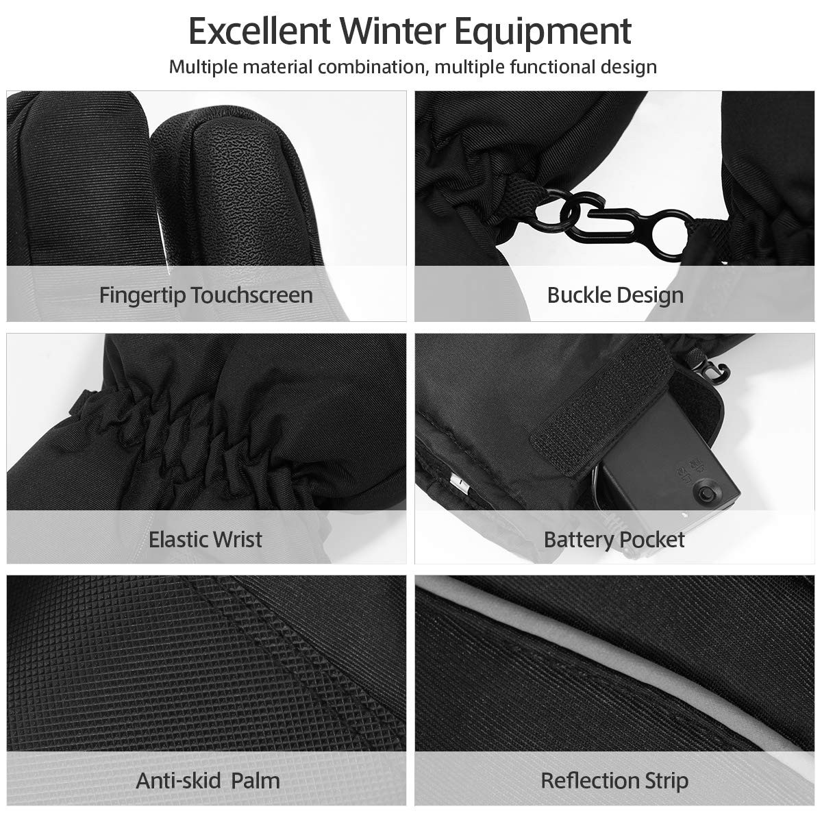 CLISPEED Heated Gloves Electric Heating Gloves Touch Screen Ski Gloves for Women Men