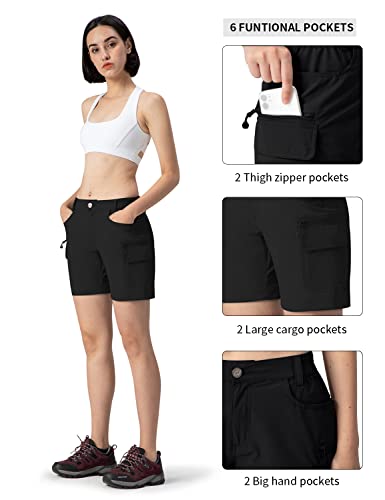 NAVISKIN Women's Hiking Cargo Shorts UPF 50+ Outdoor Shorts Quick Dry Water Repellent Camping Golf Shorts Black Size XL