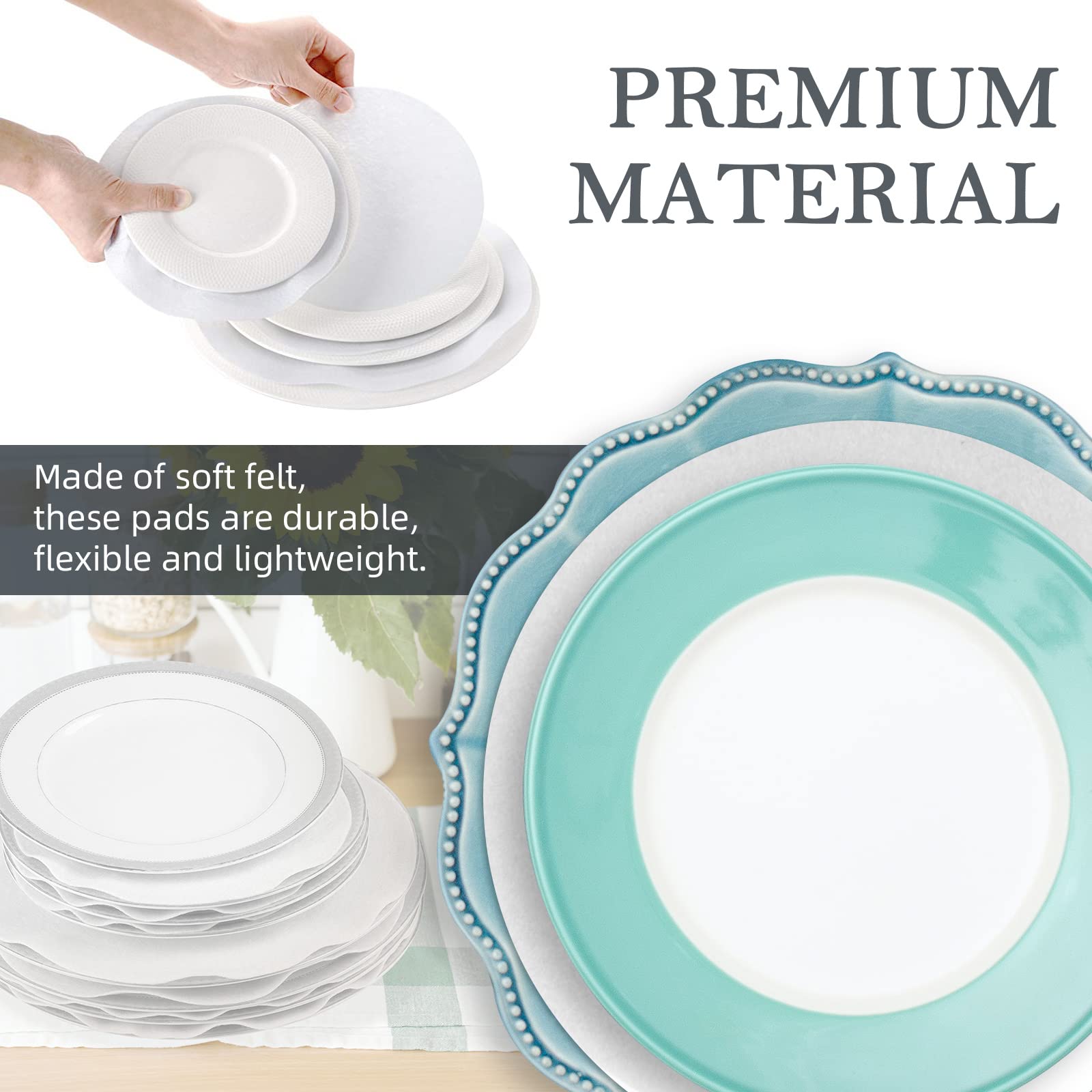 Felt Plate Storage Dividers, 36 Pack Premium Felt Round China Dish Separators Pads Plate Dividers with 3 Sizes, Dish Storage Protectors Pads for Packing Stacking Cookware (White)