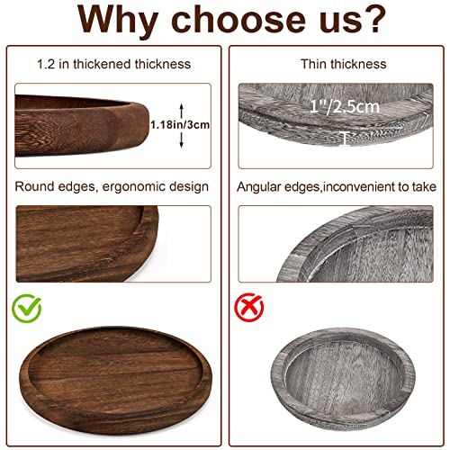 Yangbaga 11.8InWood Rustic Round Decorative Serving Tray,Ottoman Centerpiece Candle Holder Trays ,Farmhouse Tray for Kitchen Countertop& Home Decor &Coffee Table