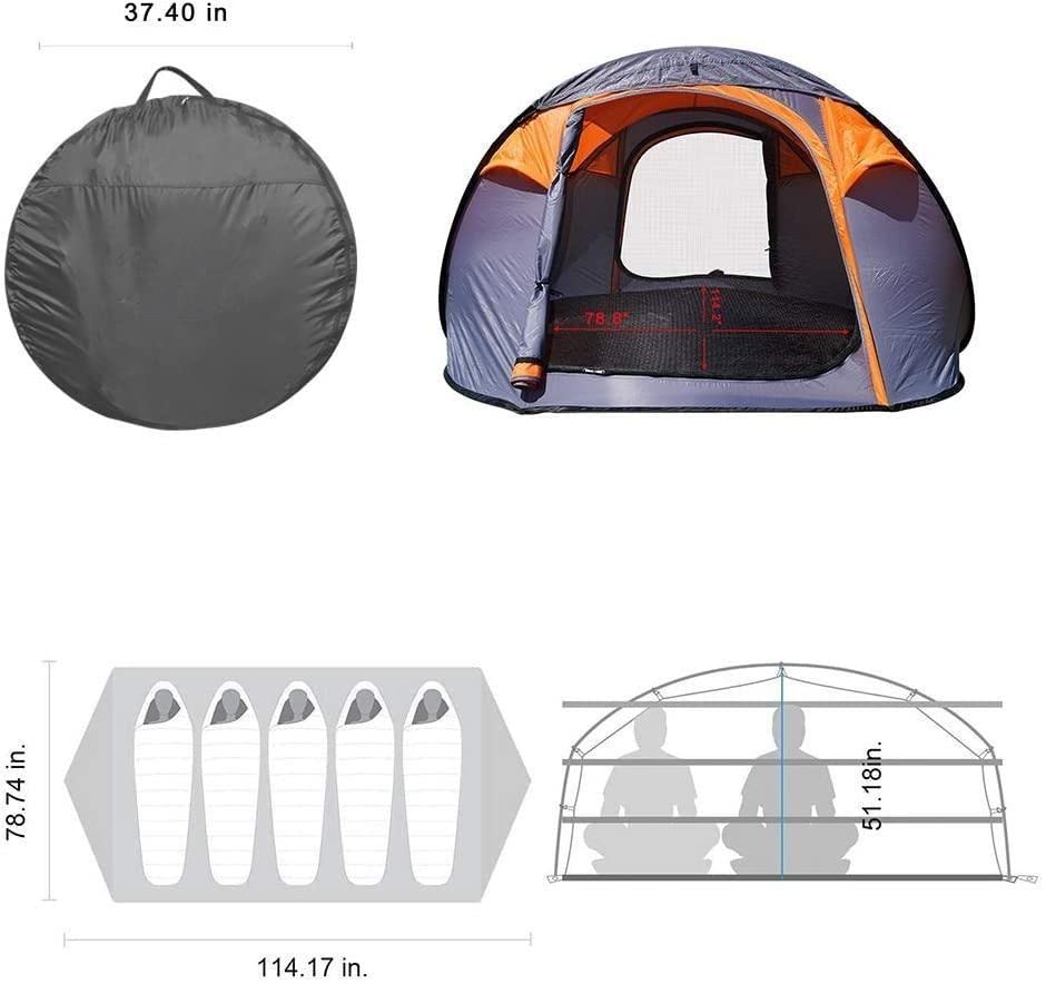 Dome Tent Pop Up Tent X-Large Camping Tent 5-6 Person Tent with Sky-Window, Automatic Setup, Fast Pitch, Fold with Portable Carry Bag Ideal for Family Backpack Hiking, Orange