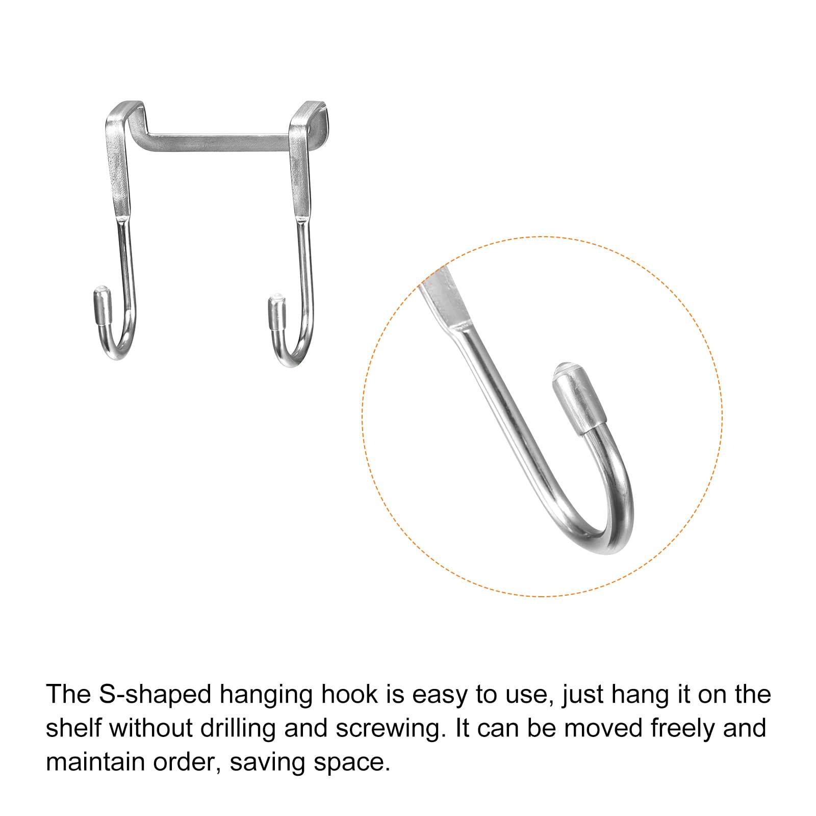HARFINGTON Over Cabinet Drawer Hooks, 2 Pack S-Shape Extended Stainless Steel Double Hanging Hooks for Bathroom Kitchen Door, Silver Tone