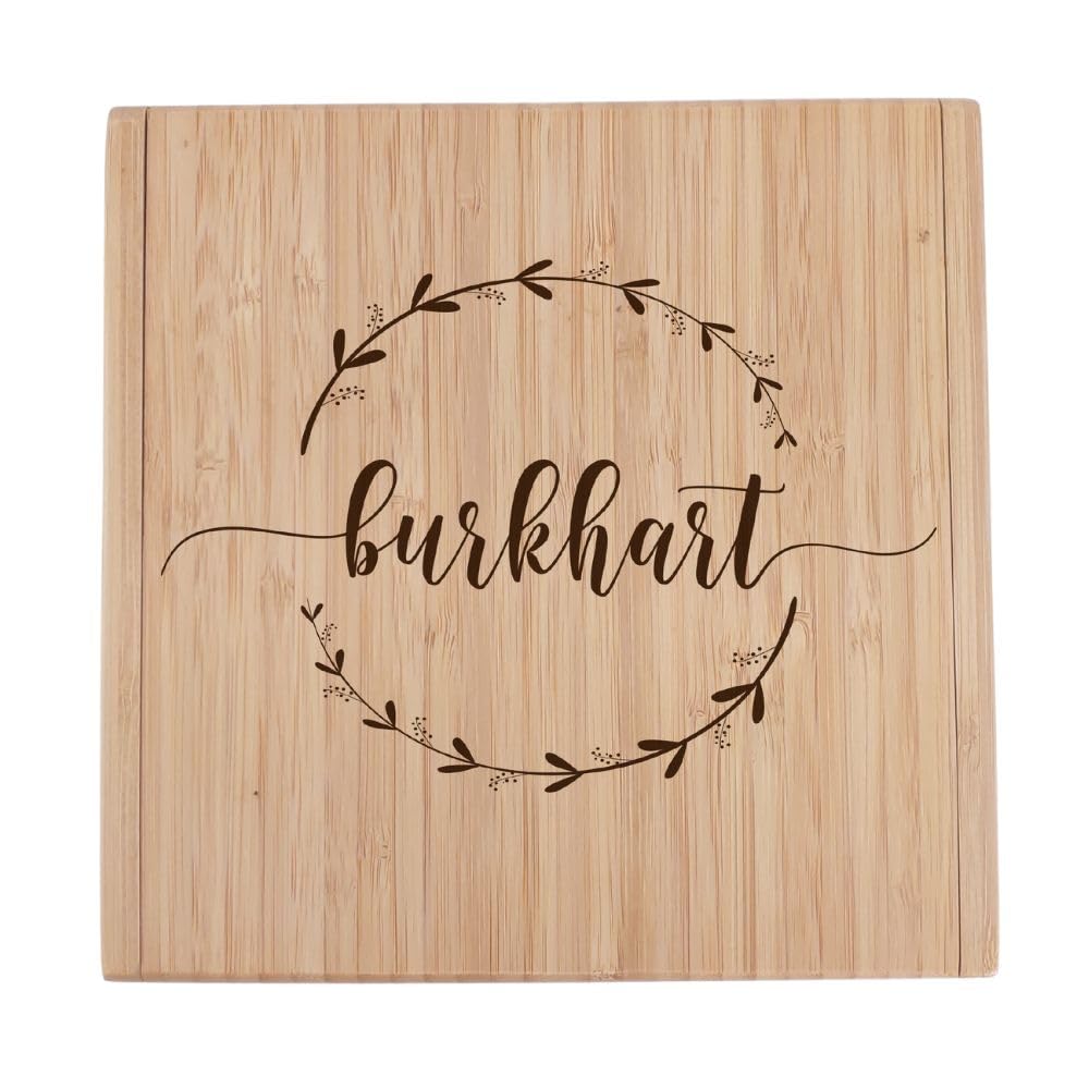 Cre8tive Motifs 5 Piece Cheese Knife Set, 8 Inch Charcuterie Board, Personalized Cutting Board, Customized Wedding Gift, Anniversary Gift for Her, Engraved Knife (Case Engraving Only)