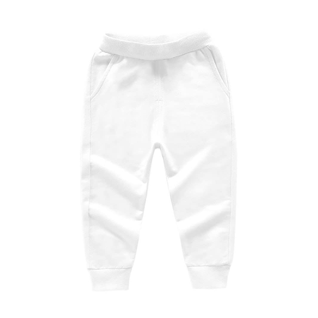 HDLEXD Unisex Toddler Baby Boys Girls Cotton Sweatpants Casual Elastic Waist Sport Jogger Bottoms Pants Athletic Trousers White 3T