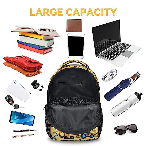 KNOWPHST Construction Backpacks for Boys, 16 Inch Cartoon Truck Backpack for School, Yellow, Large Capacity, Durable, Lightweight Bookbag for Kids Travel