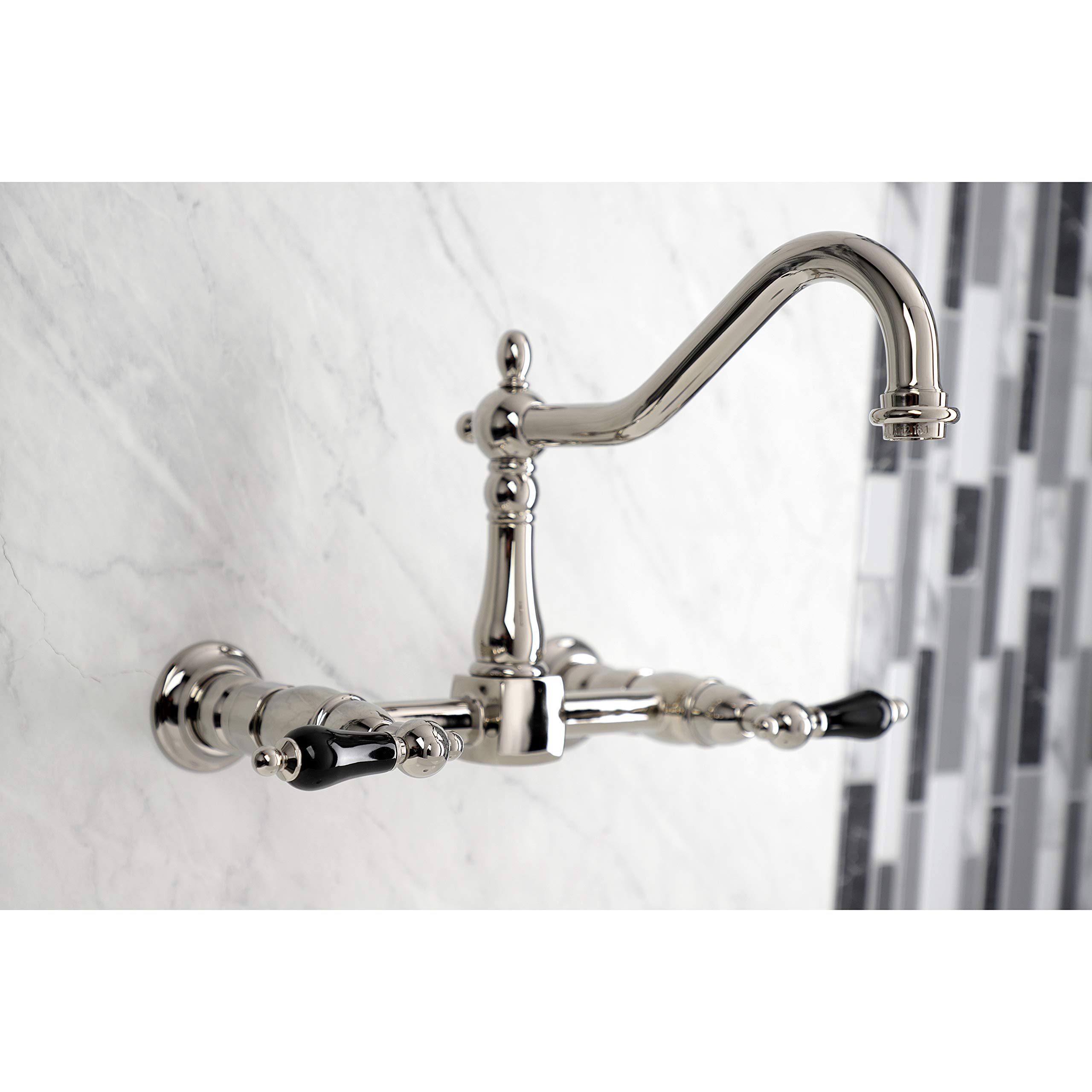 Kingston Brass KS1246PKL Duchess Two-Handle Wall Mount Bridge Kitchen Faucet, Polished Nickel